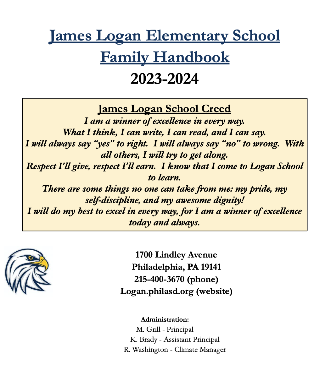 Student/Family Handbook/Code of Conduct – James Logan School